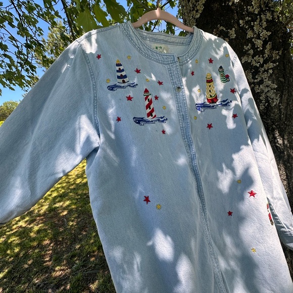 Quacker Factory | Tops | Vintage Quaker Factory Denim Button Down Top ...